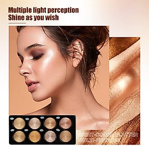 Beteligir 8 Color Highlighter Powder Palette, Facial Bronzers Illuminator Palette Highlighter, Long Lasting Brilliant Lighten Skin Color Face Make Up Palette Set (01)