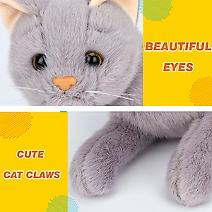 Easfan Realistic Cat Stuffed Animal Lifelike Lying Kitten Plush Toy Grey Cute Kitty Toy Birthday Holiday Kids Boys Girls, 10''