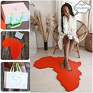 Lith African Map Faux Rabbit Fur Area Rug & Throw - Client Call It Impactful Gift- Soft Plush Luxurious Chair Couch Sofa Bed Cover or Nursery Floor - 3x3 ft (Orange)