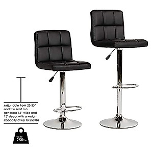BestOffice Bar Stool Barstools Bar Chairs Counter Height Adjustable Swivel Stool with Back PU Leather Kitchen Counter Stools Set of 2 Dining Chairs (Black)