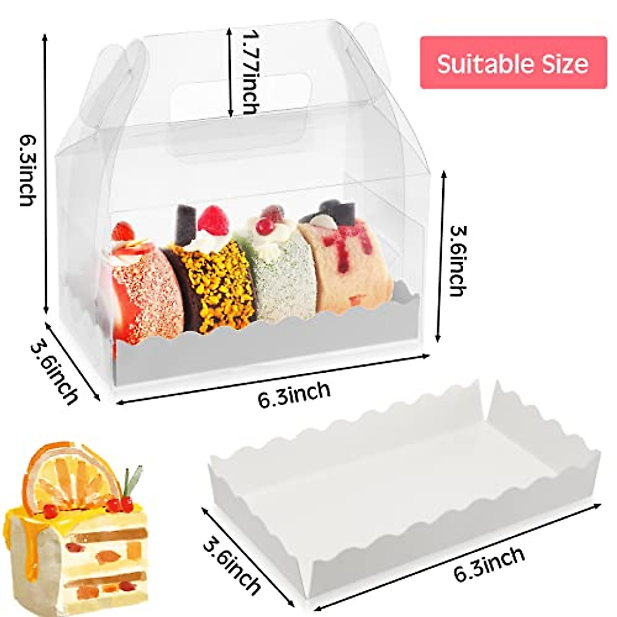25 Pack Clear Gable Bakery Gift Boxes with Cardboard Candy Treat Gift Box Gable Boxes Clear Boxes for Favors Treat Party Cookie Pastry Cupcake Dessert Birthday Christmas Birthday, 6.3 x 3.6 x 3.6 Inch