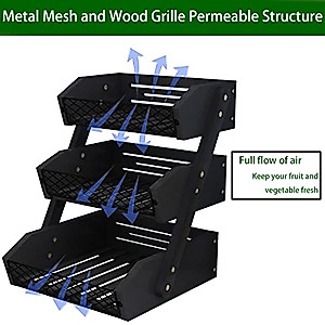 Dorhors 3 Tier Fruit Basket for Kitchen,Fruit Bowl for Kitchen Counter,Wood Fruit Holder for Kitchen Countertop,Black