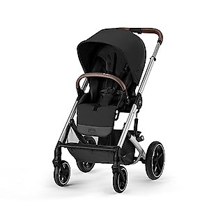 Cybex Balios S Lux Toddler and Baby Stroller with Reversible Seat, Unique One-Pull Harness, and Multiple Recline - Travel System Ready, with One Hand Fold, Silver Frame/Moon Black Seat