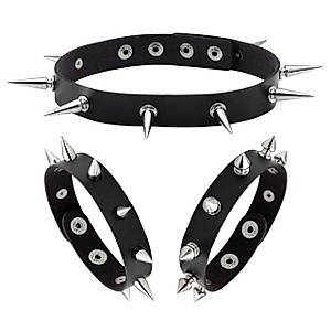 Manfnee Leather Spike Rivet Bracelet Choker Punk Gothic Metal Studded Cuff Bangle Black Wristband
