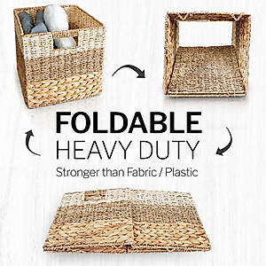 Chi An Home Set of 4 Wicker Cube Baskets + Pack 3 Lidded Hyacinth Basket