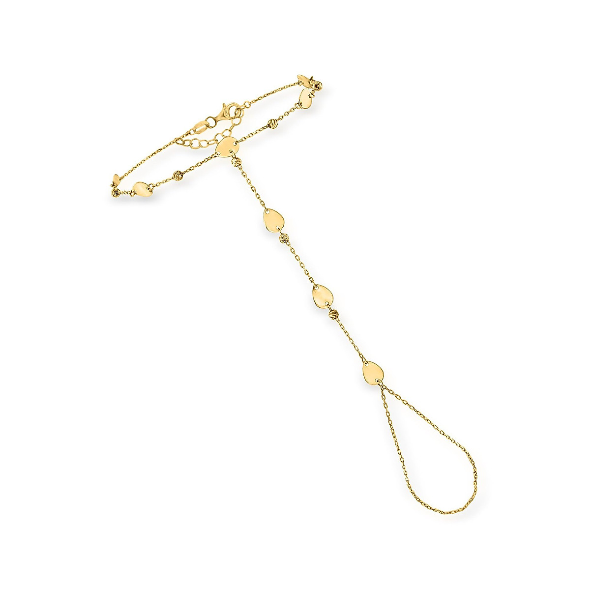 RS Pure by Ross-Simons 14kt Yellow Gold Disc Station Hand Chain Bracelet. 7 inches