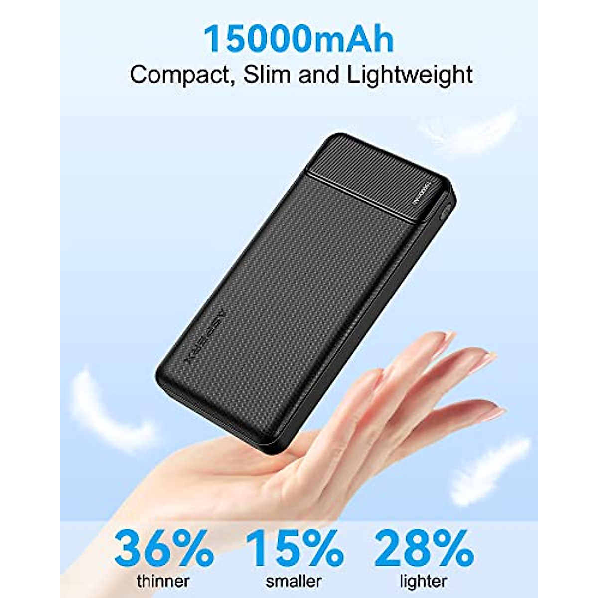 AsperX PD 22.5W [ Faster Charging ] 15000mAh Portable Charger, [ USB C Out & in] Slim Power Bank, External Battery Pack Cell Phone Charger for iPhone 14/13 Samsung AirPods and More