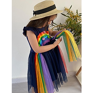 4T Girls Dresses 5T Rainbow Dress Navy Blue Dresses for Girls Flutter Sleeve Holiday Dress Size 5