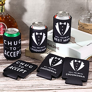 Sacubee 6 Pack Groomsmen Best Man Proposal Can Coolers Bachelor Gifts Groomsmen Gifts Funny Novelty Neoprene Hugger Can Sleeve Favors for Bachelor Party for Wedding Party Beer Holder
