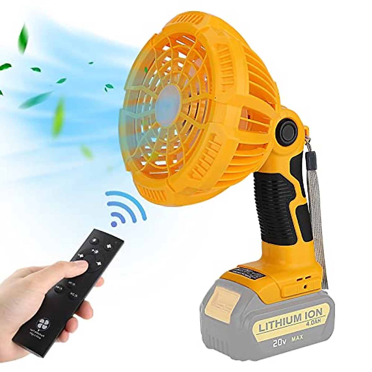 Battery Fan for Dewalt 20v Max Battery,Portable Jobsite Fan with 3 Energy Efficient Speed Settings and 300LM Led Work Light，Battery Operated Fan for Bedroom Home Camping Tent Office (Tool Only)