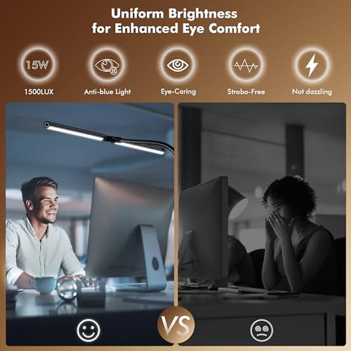 Quntis Double Head LED Tall Desk Lamp for Home Office, 31.5-inch Foldable Computer Desk Light with Clamp, Dimmable Dual Monitor Light Bar for Curved Screen Architect Drafting Design - 32 Modes