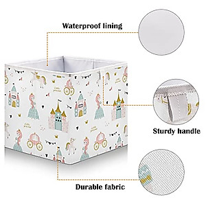 Kigai Princess Castle Rectangular Storage Bins - 16x11x7 In Large Foldable Storage Basket Fabric Storage Baskes Organizer for Toys, Books, Shelves, Closet, Home Decor
