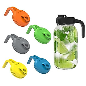 yagyu 2-piece set of wide mouth Mason jar with handle, reusable leak proof seal, protein powder plastic cap, Mason jar 86mm cold extraction cap (bottle not included) (Black Blue Orange)