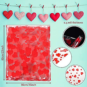 Zonon 20 Pcs Valentine Cellophane Bags 35 x 23 In Valentine Basket Bags Heart Printed Cellophane Wrap red Basket Bags Large Cellophane Bags for Baskets, Weddings (Heart Style)
