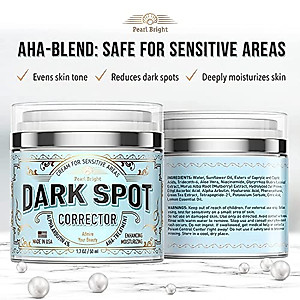 PearlBright Dark Spot Remover for Face, Body and Sensitive Areas - Natural Skincare for Underarms, Elbows & Privates - Made in USA - Dark Spot Corrector with Licorice, Mulberry Extract Arbutin, 1.7OZ