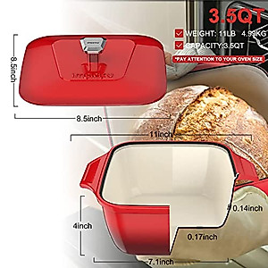 Dutch Oven, imarku 3.5 Quart Enameled Cast Iron Dutch Oven Pot with Lid for Braising, Broiling, Frying, Bread Baking, Roast Turkey, Oven Safe Up To 550°F, Enamel Coating, Nonstick Easy to Clean (3.5QT, RED)