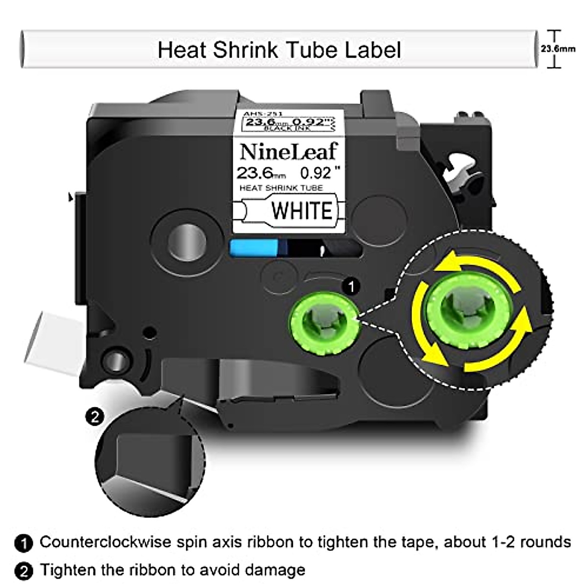 NineLeaf 10 Pack Compatible for Brother P-Touch HSe-251 HSe251 HS-251 HS251 AHS-251 White 23.6mm 1 inch 0.92'' Heat Shrink Tubes for PT-E800W PT-P900 PT-P900W PT-P950NW PT-D800W Label Maker Tapes