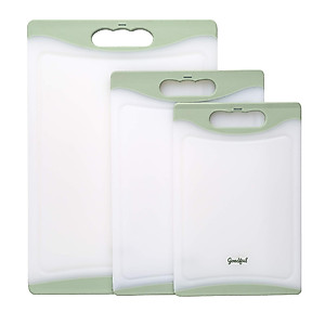 Goodful Cutting Board (3 Piece Set)- Non-Slip Edges, Easy Grip Handles, Made without BPA, Non-Porous, Dishwasher Safe, Multiple Sizes, Sage