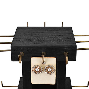 Ikee Design 36 Hooks Wood Rotating Keychain Holder Display Stand,3 Tier Jewelry Display Tree Stand,Bracelet Holder, Earring Rack for Vendors and Selling, Black Color