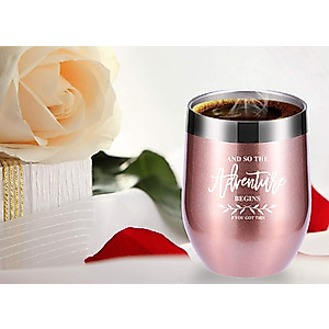 momocici And So The Adventure Begins Wine Tumbler.Graduation,Promotion,Going Away,New Journey,Job Change Gifts for Daughter,Granddaughter,BFF,Best Friends,Women Mug(Rose Gold)