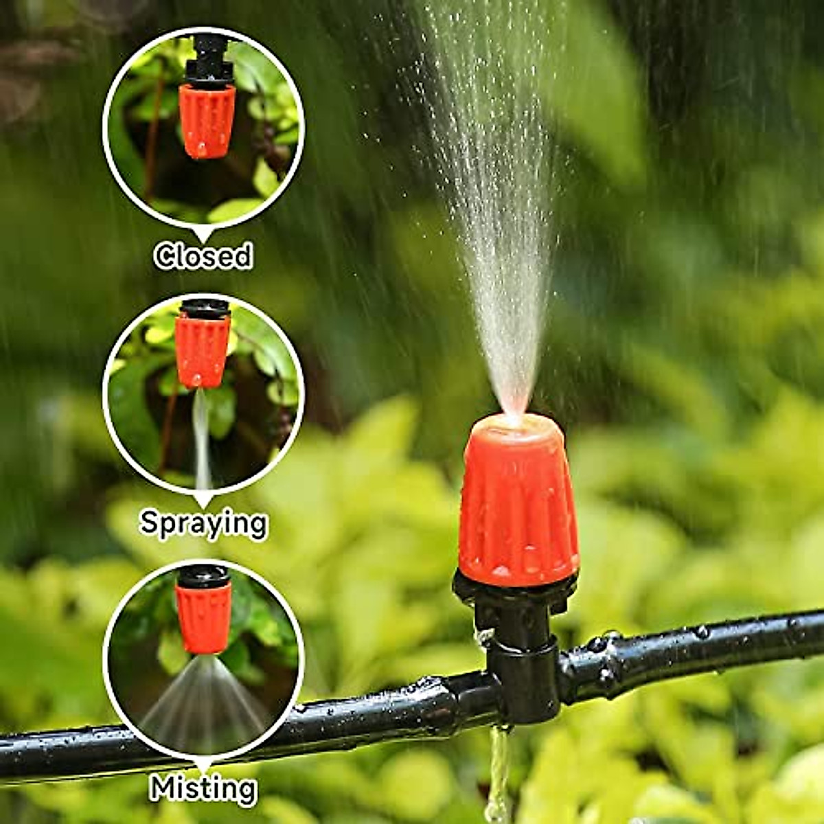 La Farah 50pcs Garden Irrigation Spray Emitter, Adjustable 360 Degree Flow Micro Spray Nozzle with 1/4" Barbed Tee Fittings,Drip Irrigation Head for Garden Watering System,Drip Irrigation Kit Parts