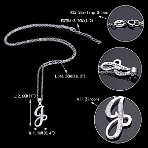 EVER FAITH 925 Sterling Silver CZ Cursive Initial Alphabet Letter J Adjustable Pendant Necklace Clear