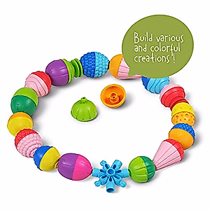 Lalaboom 28 Piece Baby Toddler Beads – Montessori Educational Shape and Color STEM Construction Toy 10 Months to 3 Years - BL230, Multicolor
