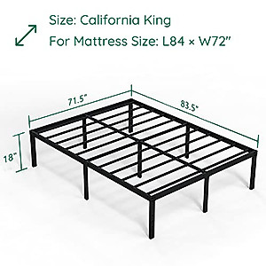 DiaOutro 18 Inch California King Bed Frames Heavy Duty Metal Platform with Non Slip Mattress Gaskets
