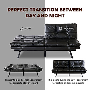 Erdoru Futon Sofa Bed, Memory Foam Futon Sleeper Sofa Loveseat Convertible Couch Bed for Small Compact Living Spaces,Apartment,Black Leather