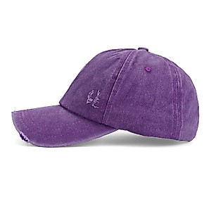 Womens Criss Cross Ponytail Baseball Cap Distressed Ponytail Hat High Messy Bun Ponycap Outdoor Sports Dad Hat Purple