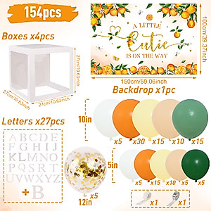 154PCS Little Cutie Baby Shower Balloon Boxes Decorations,Orange Balloon Garland Arch Kit with A Little Cutie is on the Way Backdrop, Baby Boxes with Letters for Orange Baby Shower Decorations
