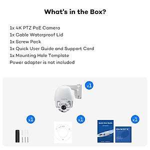 ONWOTE 4K 8MP PTZ IP PoE Camera Two Way Audio, Smart AI Human Vehicle Detection, 355° Pan 92° Tilt 5X Optical Zoom, 2.7-13.5mm Motorized Lens, 164f-262ft IR, IP66, Add-on Camera