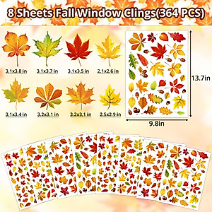 364 PCS Fall Window Clings, Double Sided Autumn Window Clings for Glass Windows,Window Clings Stickers for Thanksgiving Halloween Seasonal Holiday,Fall Decorations for Home Fall Decor (8 Large Sheets)
