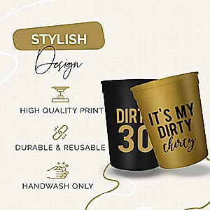 Dirty Thirty, 30th Birthday Party Cups and 1 Gold "It's My Dirty 30" cups, Set of 12, 16oz Black and Gold 30th Birthday Stadium Cups, Perfect for Birthday Parties,Birthday Decorations!