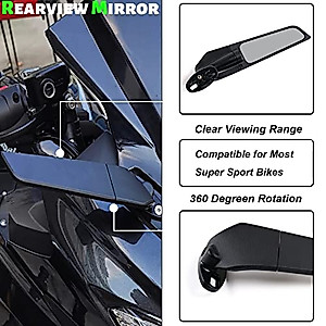 Motorcycle Rearview Mirrors, Adjustable Rotating Side Mirrors Fit for Honda Kawasaki Suzuki Yamaha Motorcycle Wing Mirror - Large