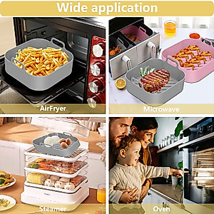 Silicone Air Fryer Basket Liners,2 PCS Reusable Square Air Fryer Liners,Air Fryer Silicone Baking Tray for 3.6 to 6.8 QT Oven Microwave Accessories(Pink + Gray)