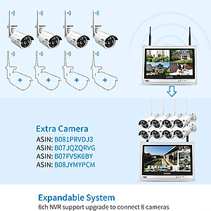 [10CH Expandable, 2K] Hiseeu All in one with 12" LCD Monitor 3TB Hard Drive, Wireless Security Camera System, Home Business 5MP Dual WiFi NVR 4Pcs 3MP Outdoor Bullet IP Cameras Night Vision Waterproof
