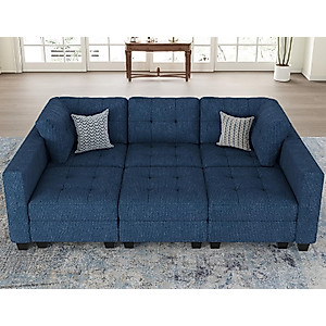 Belffin Modular Sleeper Sofa with Storage 6 Seat Sectional Couch Modular Sofa Bed for Living Room, Blue