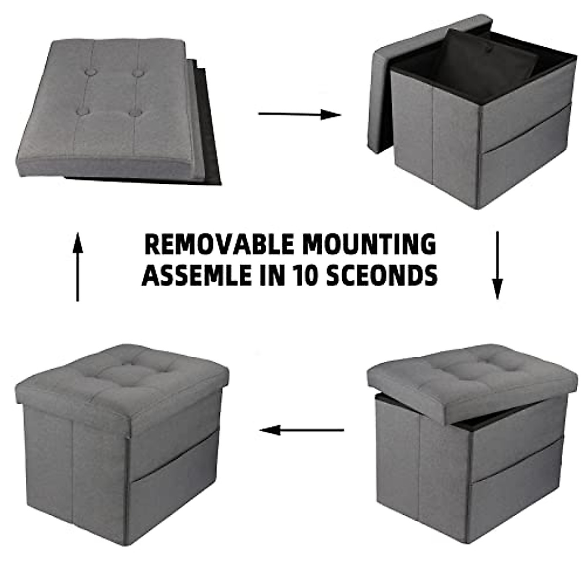 Hamgtrion Ottoman Storage Ottoman Foot Rest Footstool with Side Pocket Foldable Ottoman Folding Ottomans Footrest Rectangle Bench Cube for Room Living Room Bedroom Grey L17W13H13inches