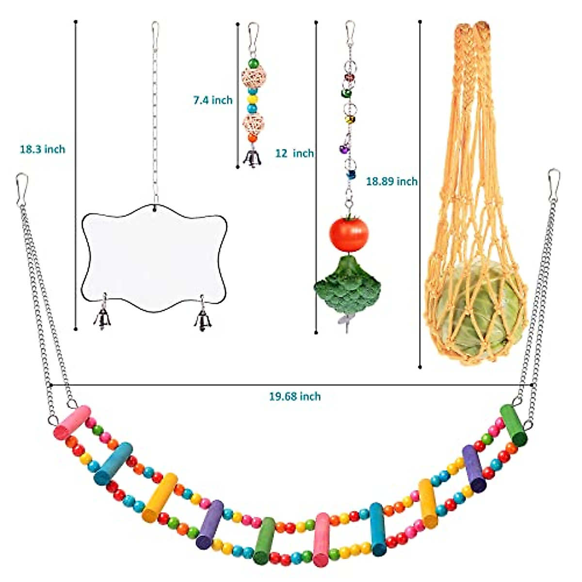 KAKUNM Chicken Toys for Coop 9PCS- Chicken Xylophone, Chicken Swing, Chicken Mirror, Chicken Flexible Ladder, Chicken Vegetable String Bag and Hanging Feeder