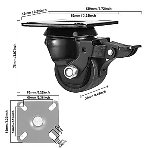 W B D WEIBIDA 2-inch Plate Swivel Caster Wheels Set of 4 Heavy Duty, Load Capacity 2200lbs, Low Gravity Center Black Extra Width Caster with Brake, Endurance &Quiet &Sturdy Nylon Wheels for Industrial
