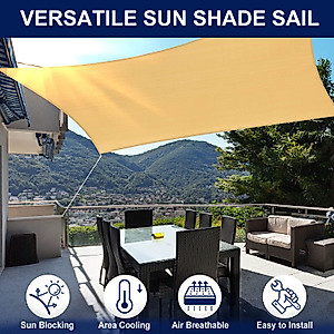 PureFit Rectangle Sun Shade Sails Outdoor 10 x 13 ft - Sun Protection Sunshades UV Block Shade Canopy, Patio Shades for Backyard, Deck and Lawn, Sand