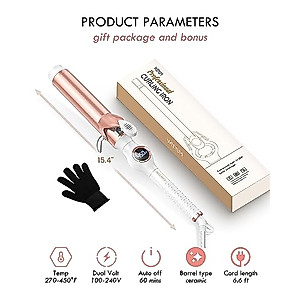 WEEYUM 1 1/2 Inch Curling Iron, Large Barrel Curling Wand for Hair, Ceramic Tourmaline Hair Curling Iron Double Voltage(100-240V)