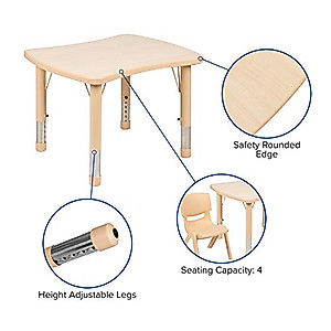 Flash Furniture 21.875"W x 26.625"L Rectangular Natural Plastic Height Adjustable Activity Table