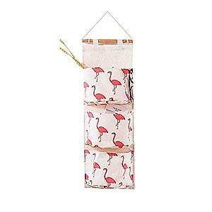 WishLotus Wall Hanging Storage Bag, Linen Storage Organiser, Over Door Storage 3 Pockets Storage Bag with Waterproof PE Coated Interior and Wooden Stick&Cotton Rope for Door, Wall, Closet (White)