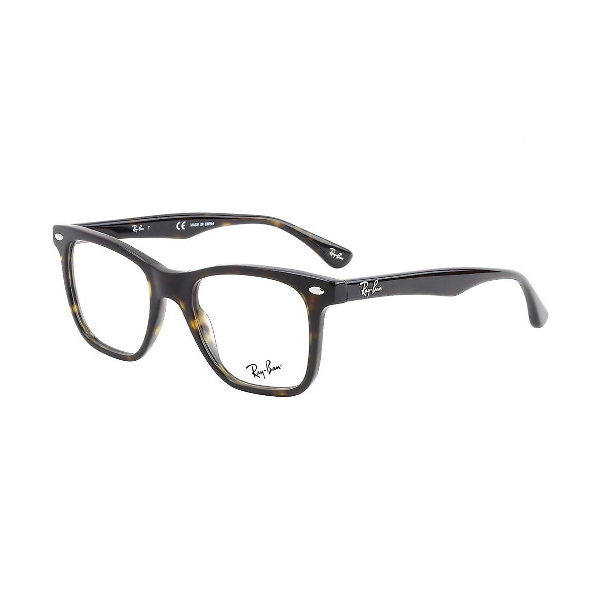 Ray-Ban RX5248 Rectangular Prescription Eyeglass Frames, Dark Havana/Demo Lens, 51 mm