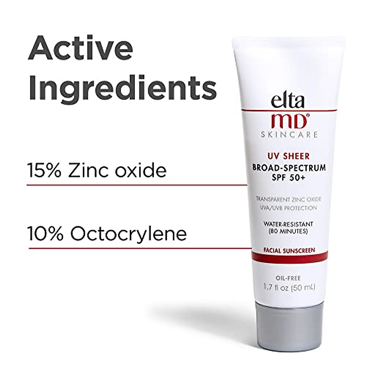 EltaMD UV Sheer SPF 50+ Face and Body Sunscreen Lotion, Water Resistant Sunscreen with Zinc Oxide, Broad Spectrum Mineral-Based Sun Protection, Non-Greasy, Lightweight, Oil Free Sunscreen, 1.7 oz Tube