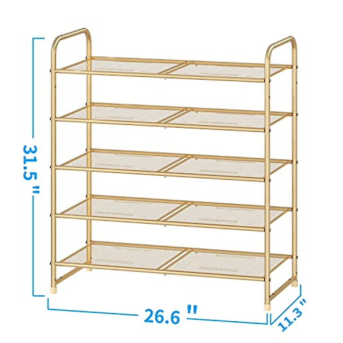 Simple Trending 5-Tier Stackable Shoe Rack, Expandable & Adjustable Shoe Shelf Storage Organizer, Metal Mesh, Gold