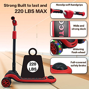 3 Wheels Scooter for Big Kids Teenagers Ages 6-18 Years Extral Wide Deck 4 Adjustable Height and Foldable Handlebar LED Flashing Glider Push Scooter Best Gifts for Boys Girls…