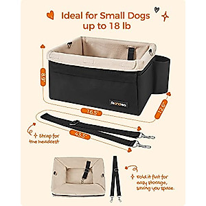 Feandrea Dog Car Seat, Pet Booster Seat for Small Dogs up to 18 lb, with Adjustable Straps, Removable Washable Fleece Liner, 4 Pockets, for Front Seats, Back Seats, Black and Beige UPBS042B01
